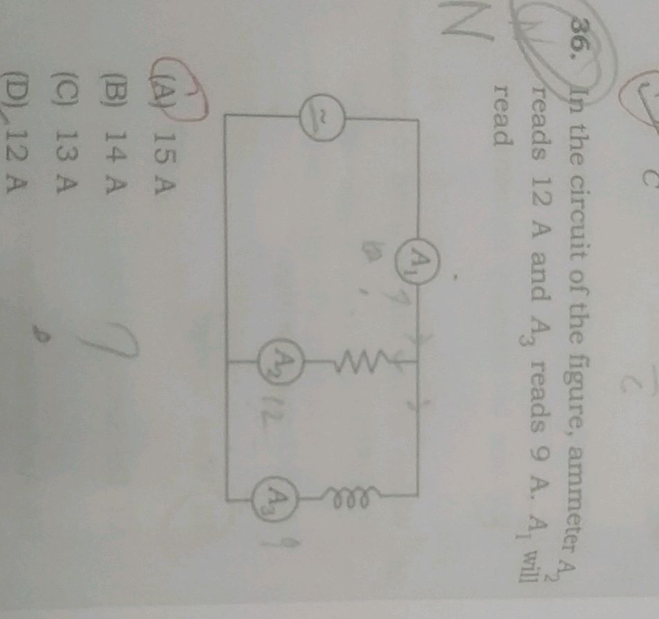 In the circuit of the figure, ammeter A₂ | StudyX