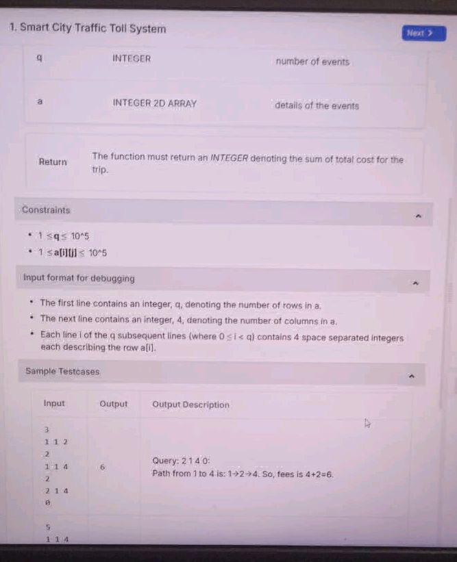 Smart City Traffic Toll System q: INTEGER