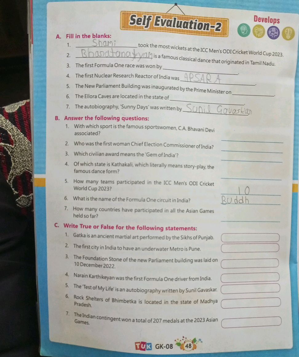 A. Fill in the blanks: 1. Shami took the | StudyX