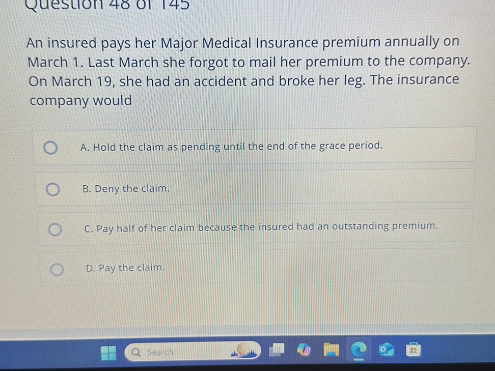 An insured pays her Major Medical Insurance