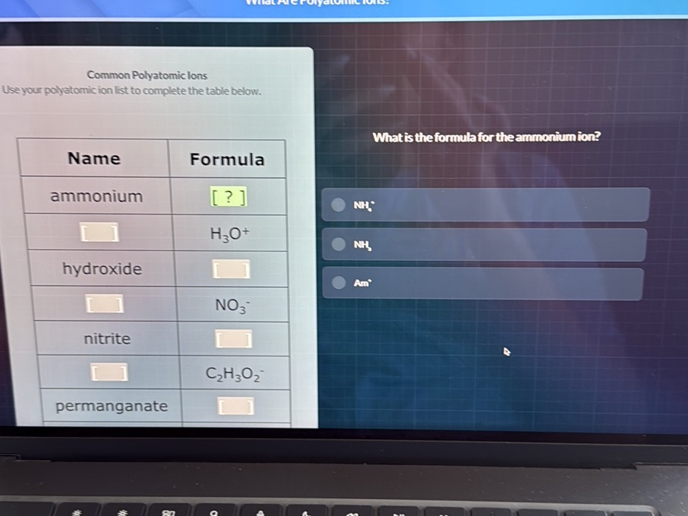 What is the formula for the ammonium ion?