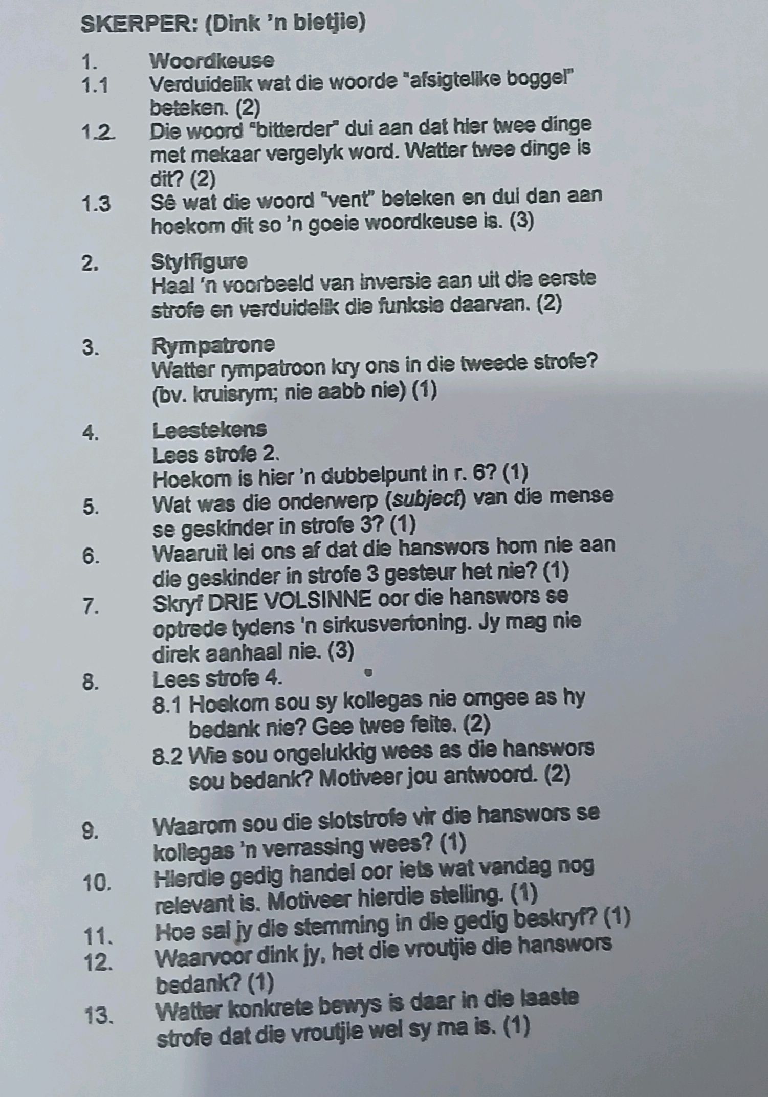 1. Woordkeuse 1.1 Verduidelik wat die | StudyX