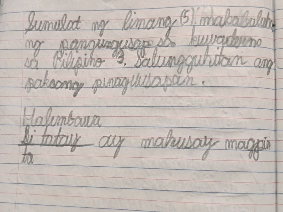 Sumulat ng limang (5) makabuluhang | StudyX