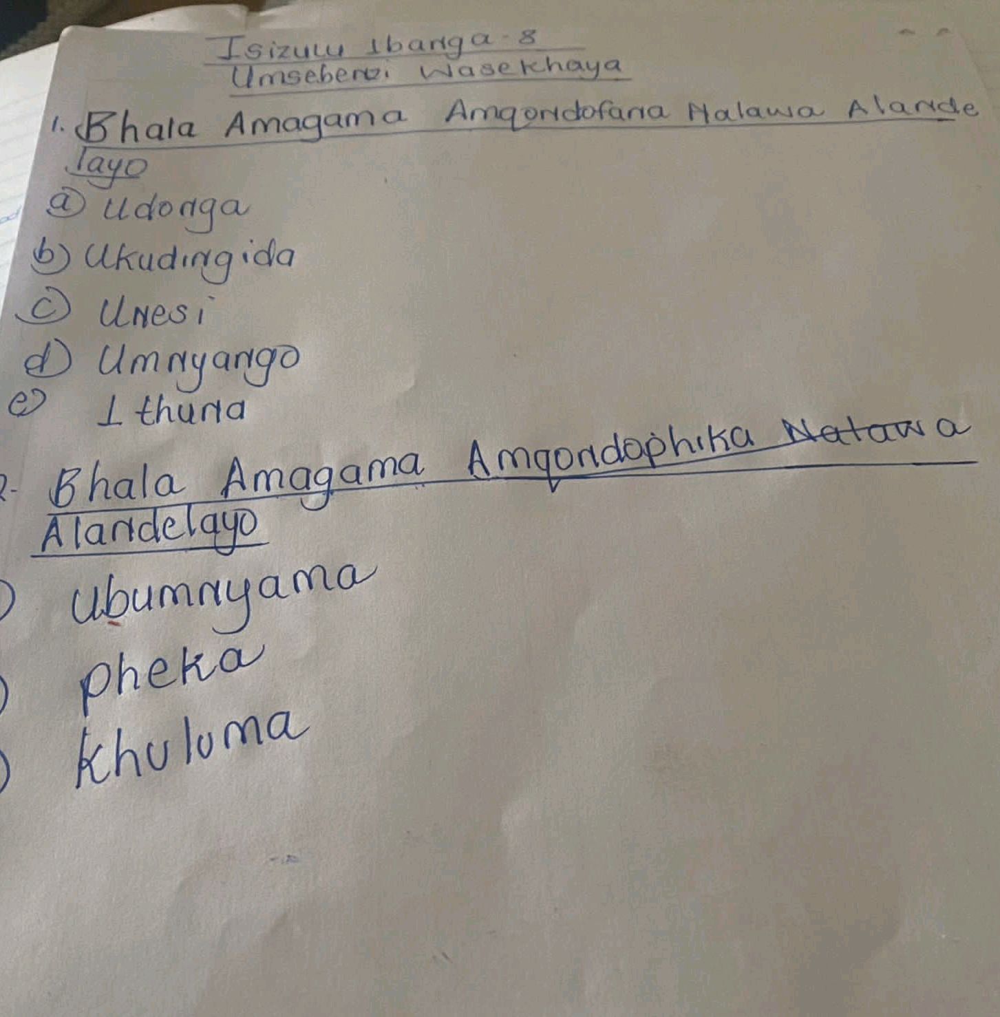 1. Bhala Amagama Amqoridofana Halawa Alande | StudyX