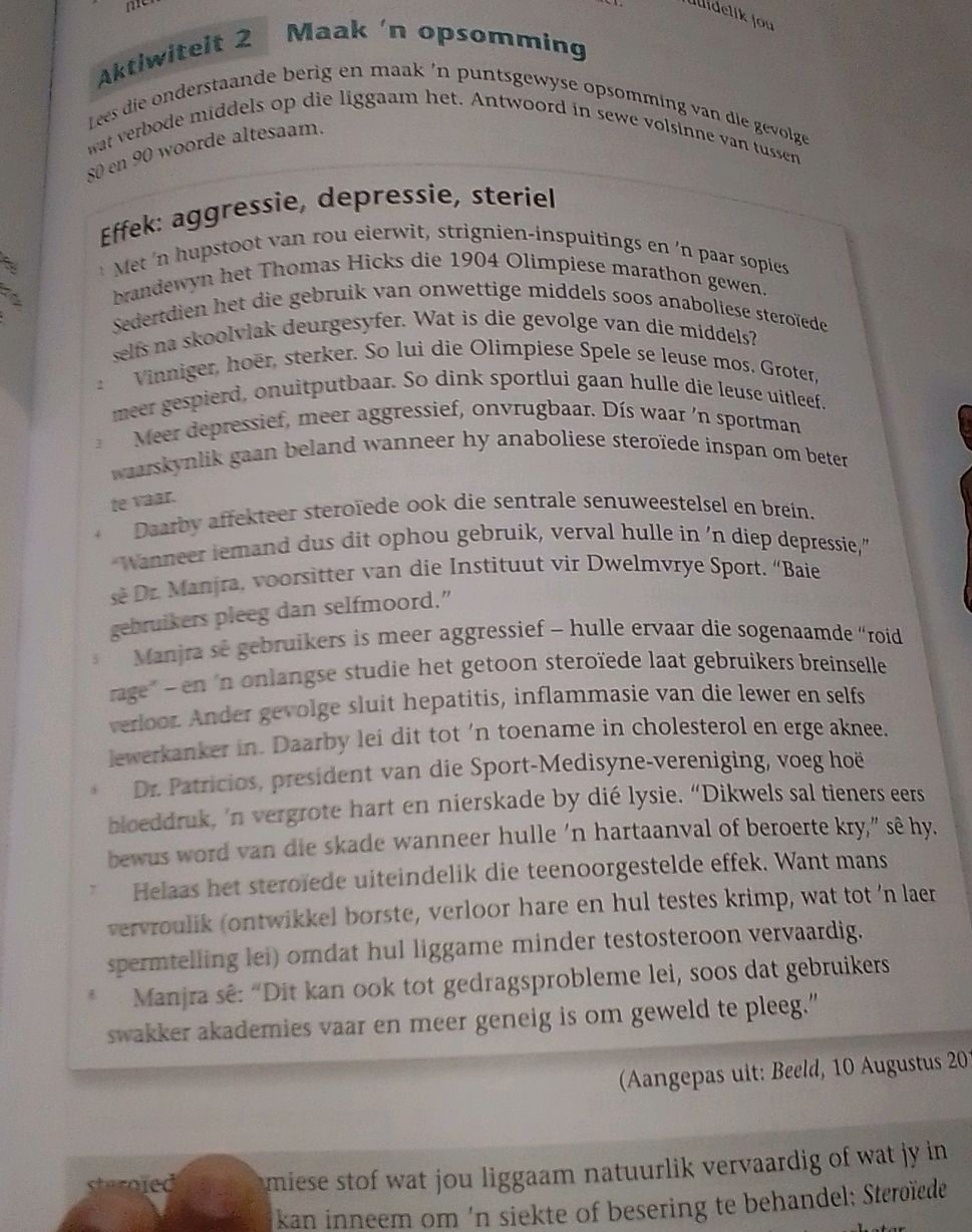 Lees die onderstaande berig en maak 'n