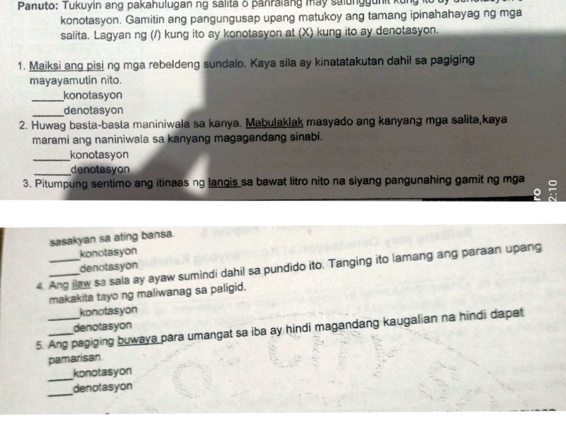 Panuto: Tukuyin ang pakahulugan ng salita o | StudyX
