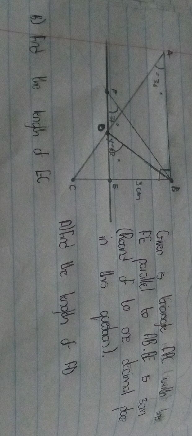 Given is triangle ABC with line FE parallel