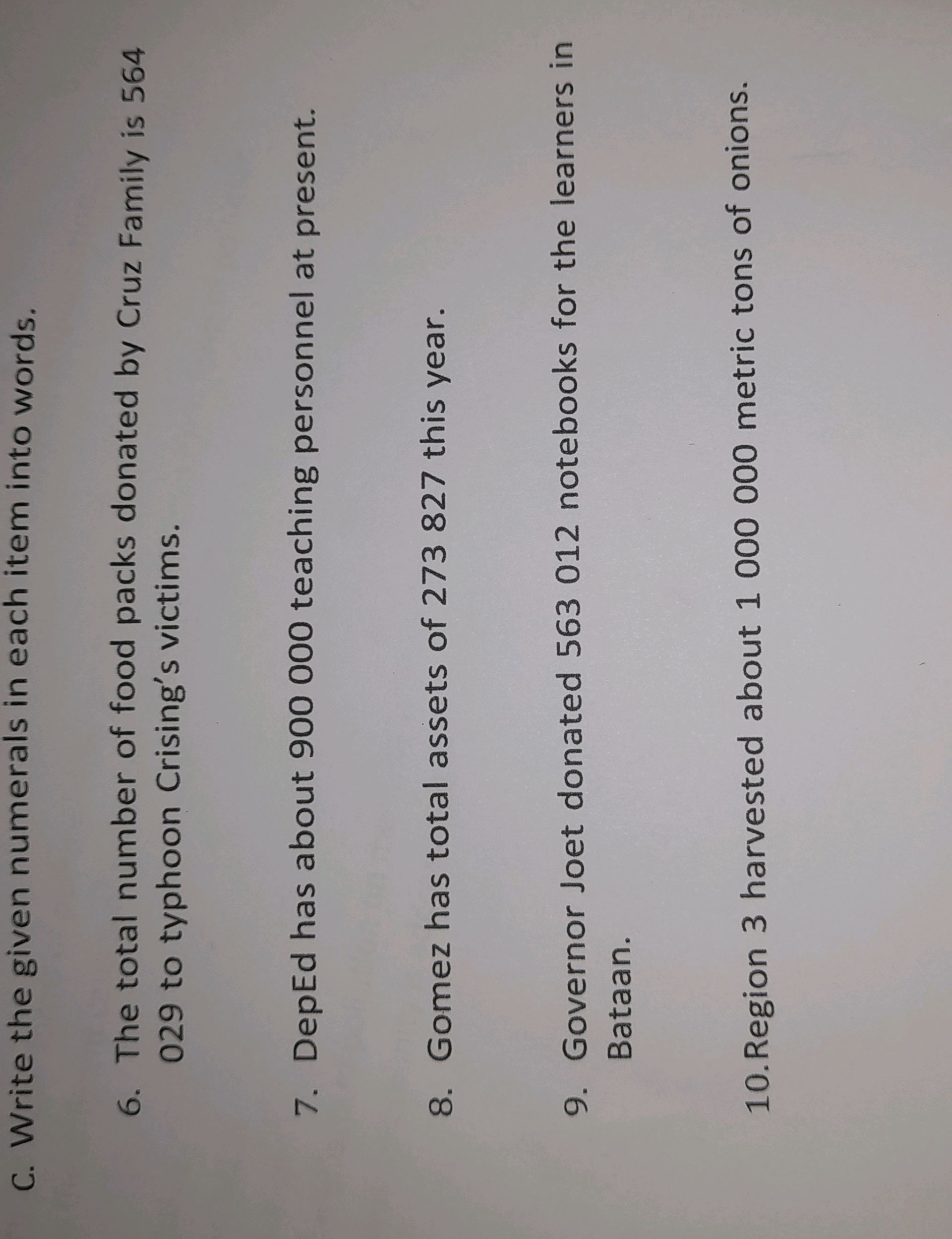 C. Write the given numerals in each item | StudyX