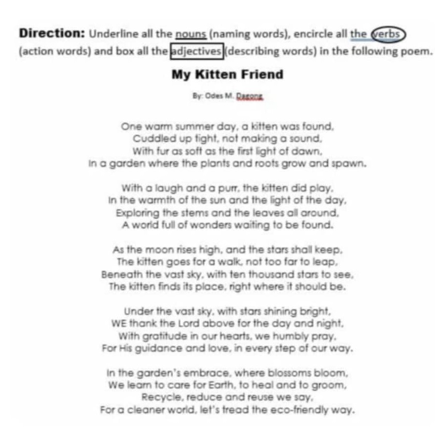 Direction: Underline all the nouns (naming | StudyX