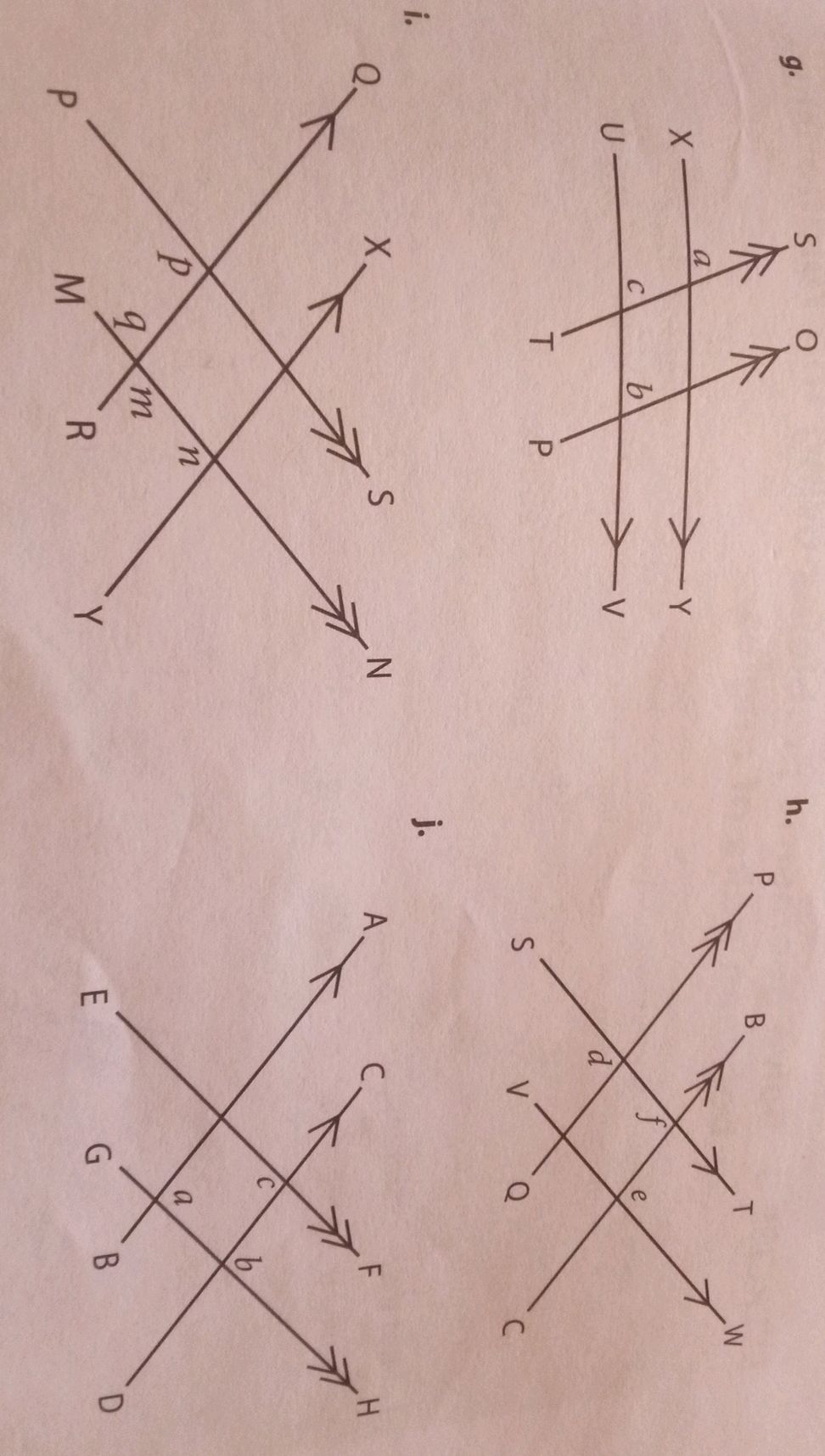 g. Diagrams of intersecting and parallel
