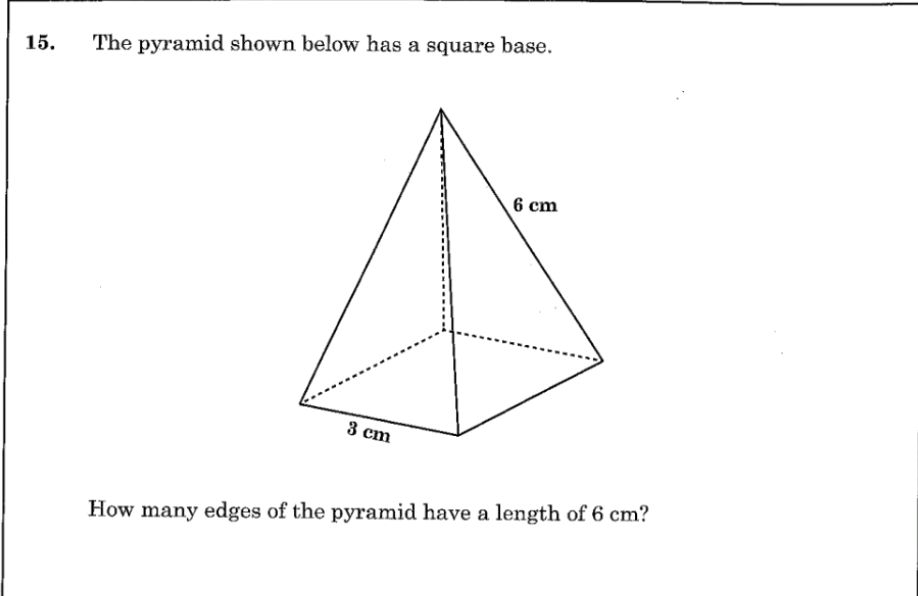 The pyramid shown below has a square base.