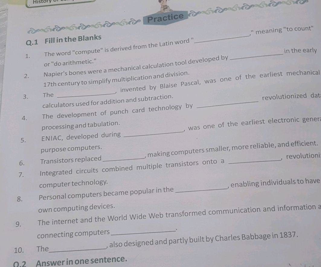 Q.1 Fill in the Blanks 1. The word | StudyX