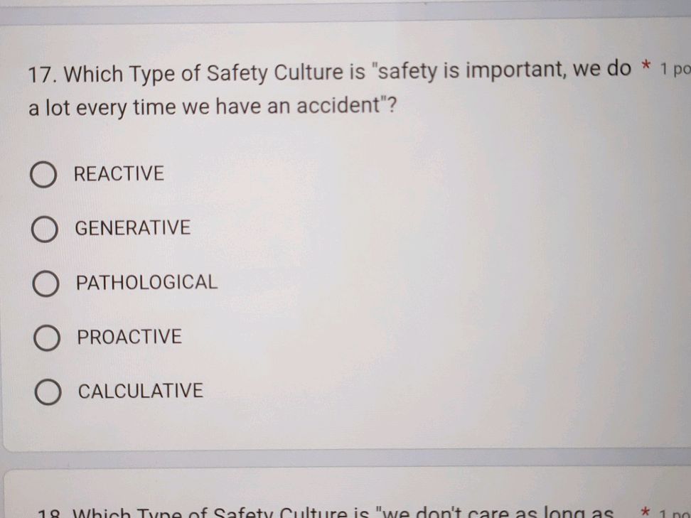 17. Which Type of Safety Culture is "safety | StudyX