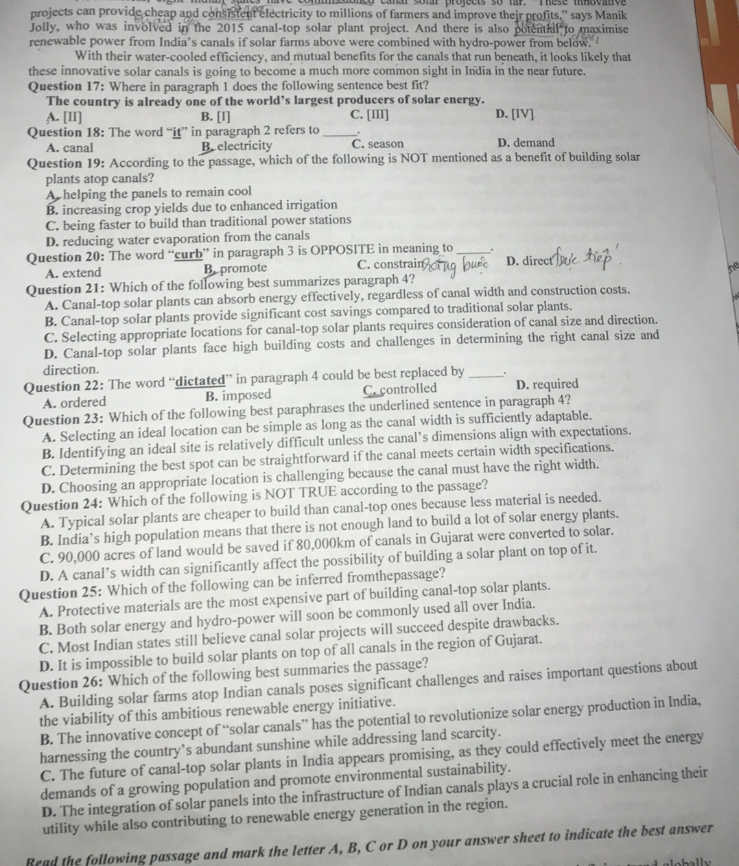 Question 17: Where in paragraph 1 does the | StudyX