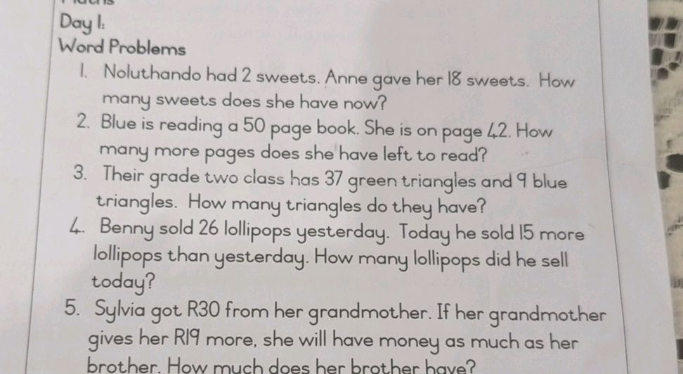 1. Noluthando had 2 sweets. Anne gave her 18 | StudyX