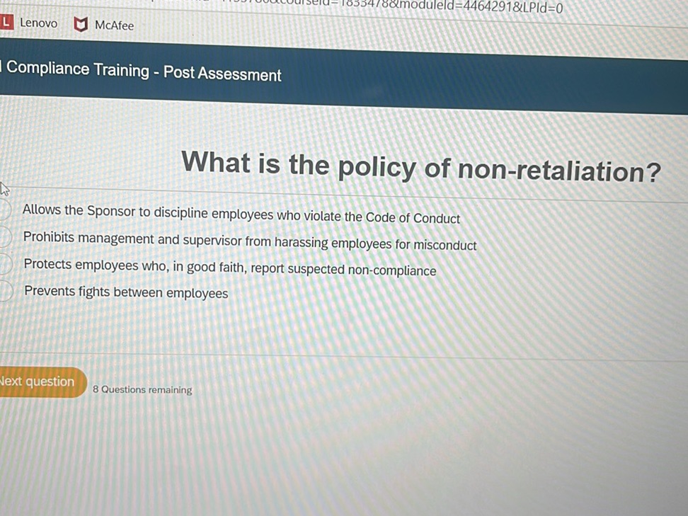 What is the policy of non-retaliation? | StudyX