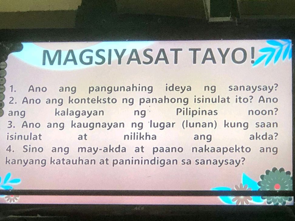 1. Ano ang pangunahing ideya ng sanaysay? 2. | StudyX