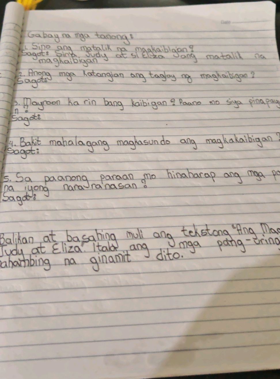 Gabay na mga tanong: 1. Sino ang matalik na | StudyX