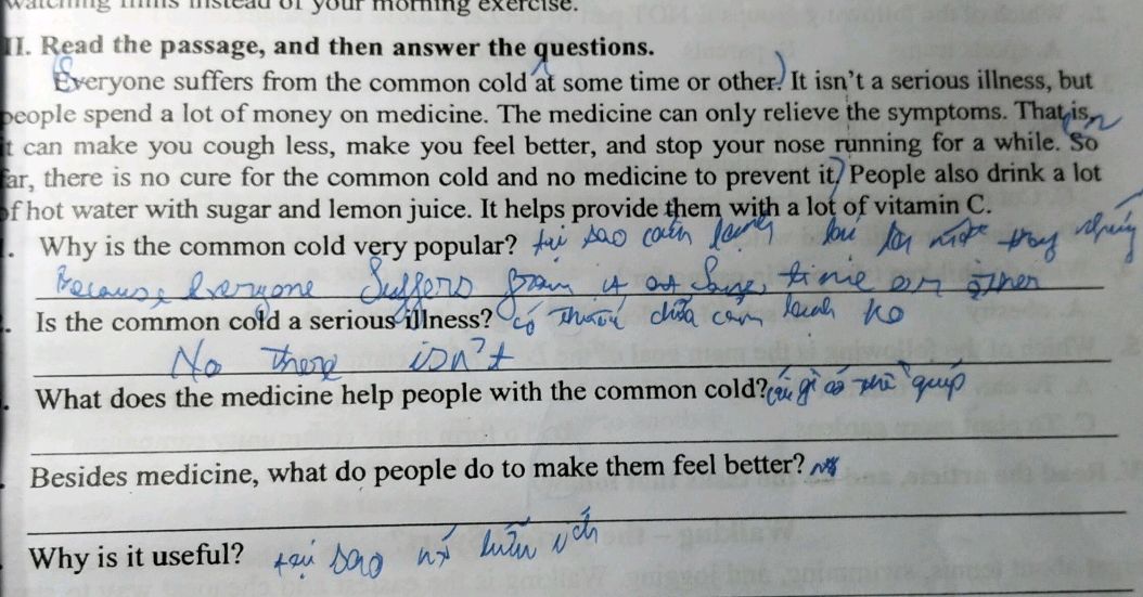 II. Read the passage, and then answer the