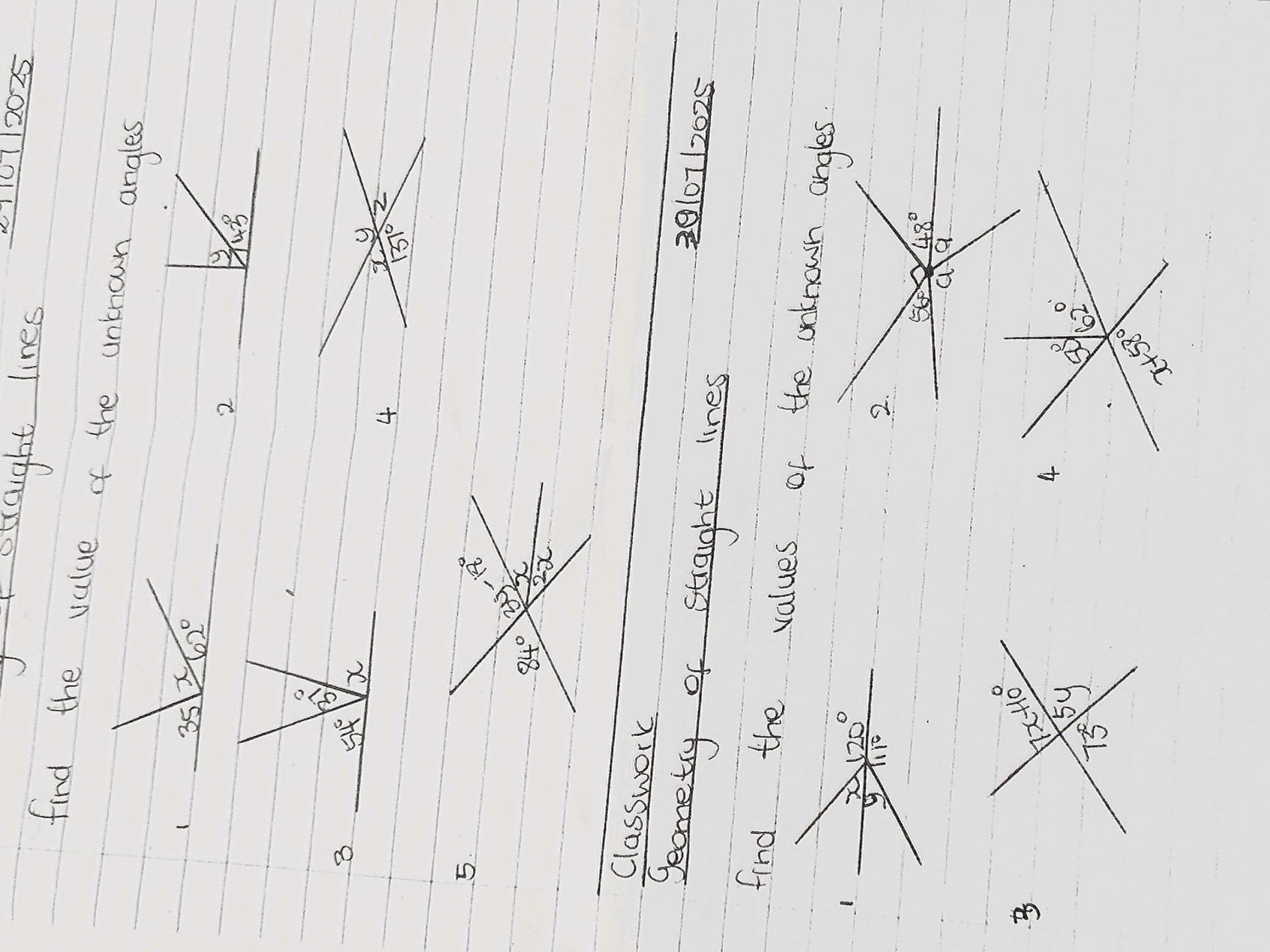 Find the value of the unknown angles. 1. | StudyX