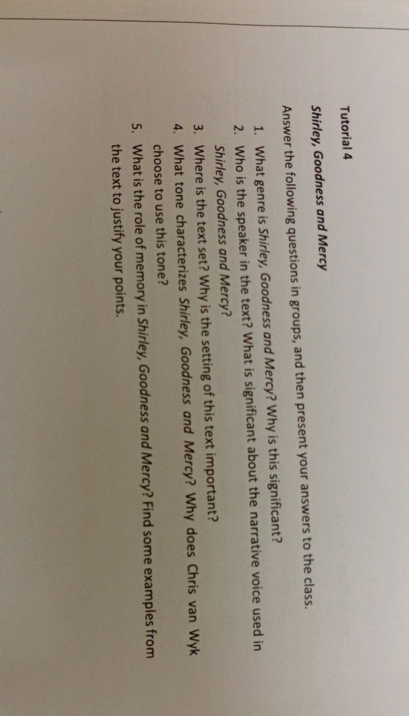 Tutorial 4 Shirley, Goodness and Mercy | StudyX