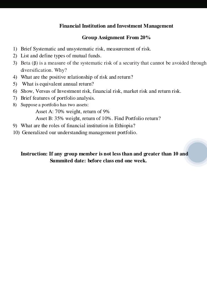 1) Brief Systematic and unsystematic risk,