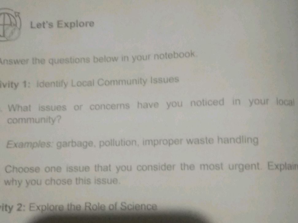 Activity 1: Identify Local Community Issues | StudyX