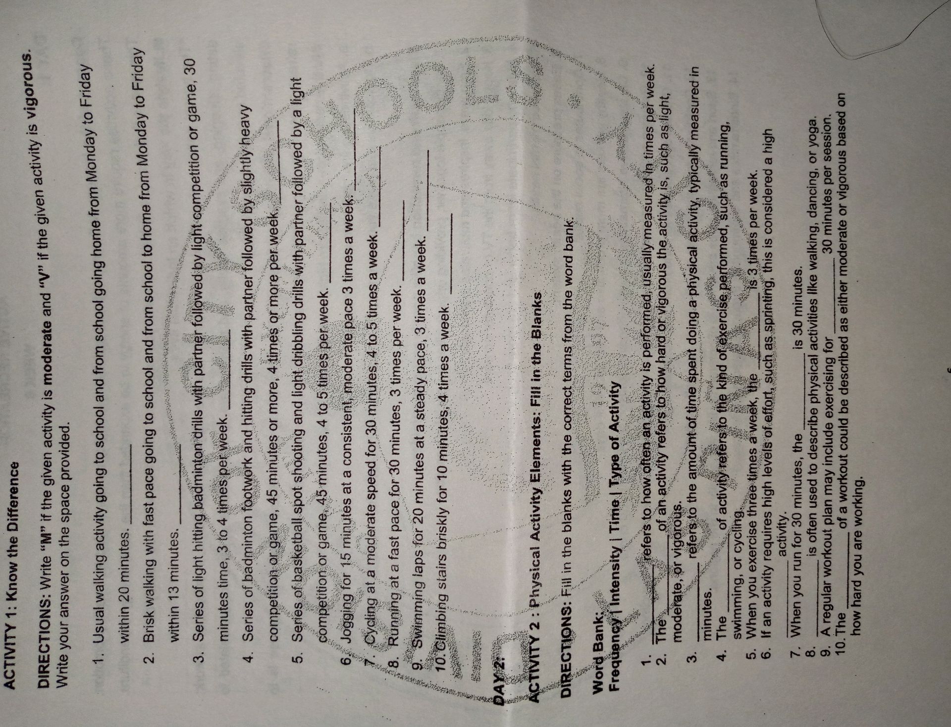 ACTIVITY 1: Know the Difference DIRECTIONS: | StudyX