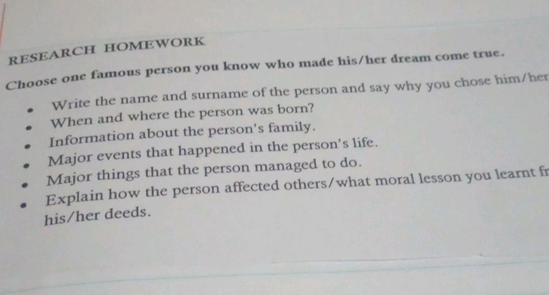 RESEARCH HOMEWORK Choose one famous person