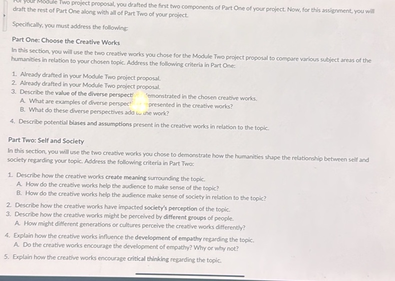 For your Module Two project proposal, you | StudyX