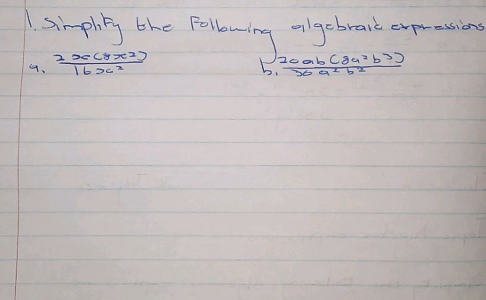 1. Simplify the following algebraic | StudyX