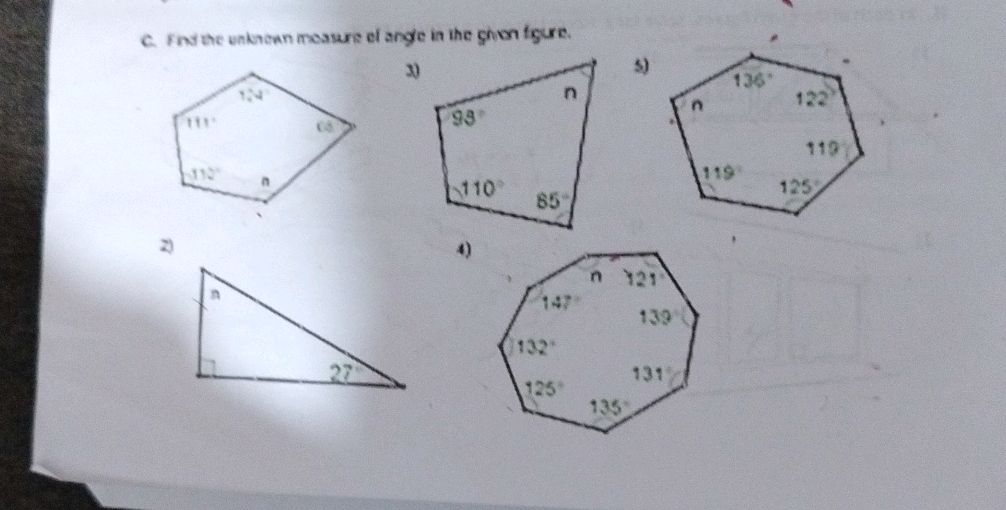 C. Find the unknown measure of angle in the