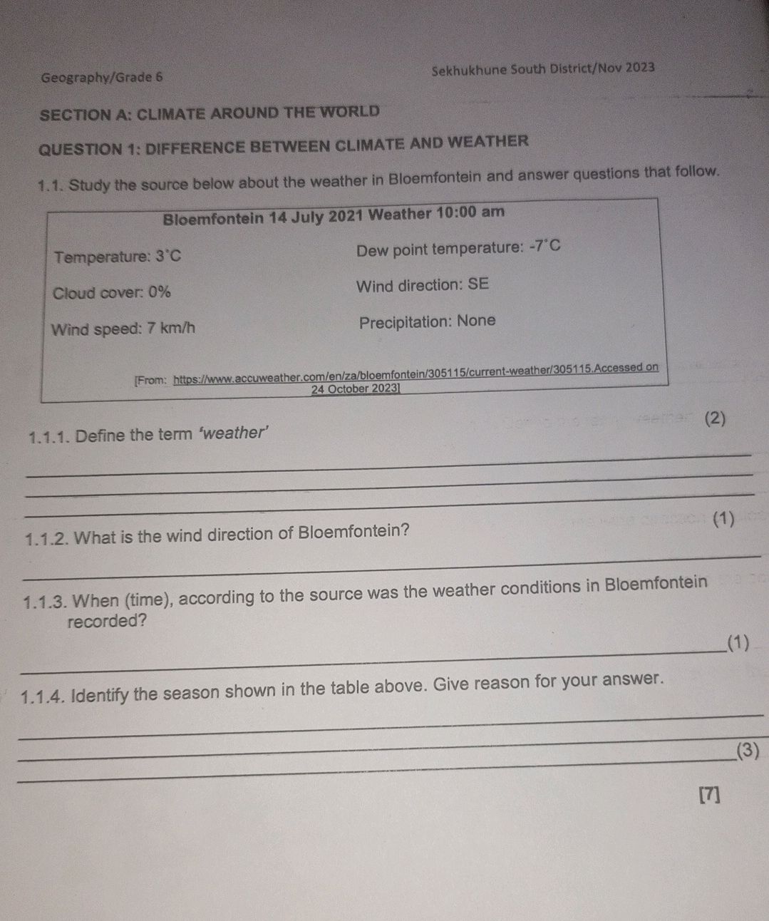 SECTION A: CLIMATE AROUND THE WORLD QUESTION | StudyX