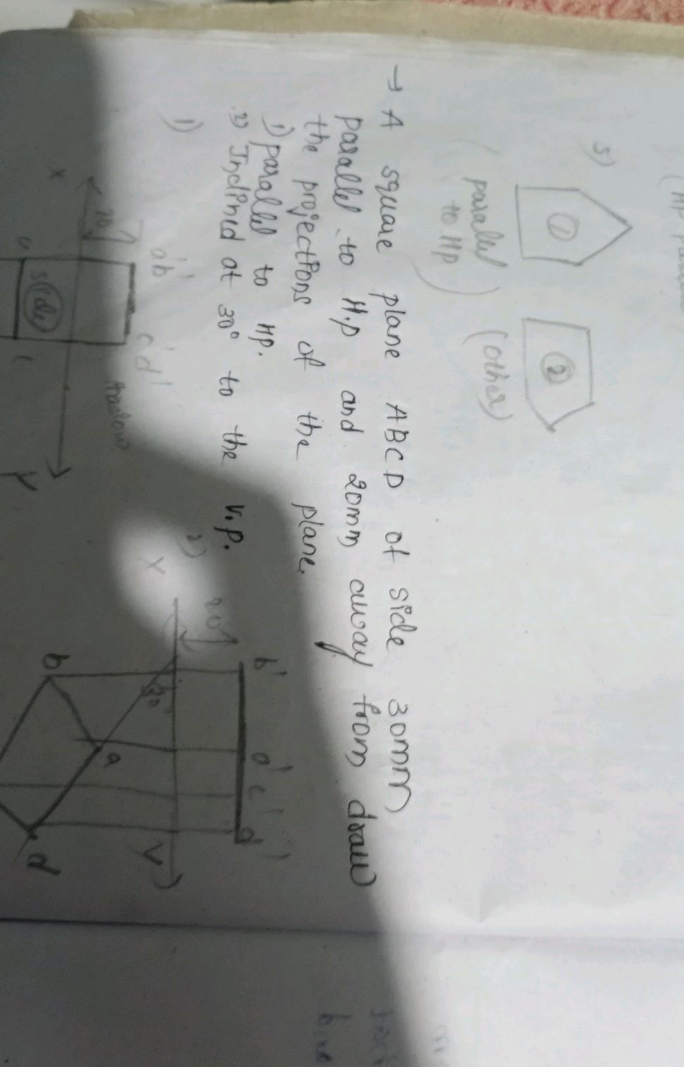 5) → A square plane ABCD of side 30mm | StudyX