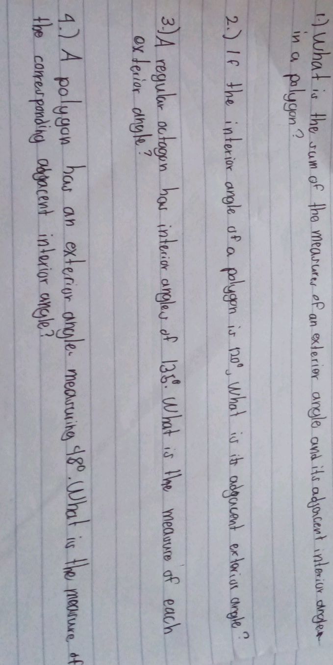 1.) What is the sum of the measures of an | StudyX