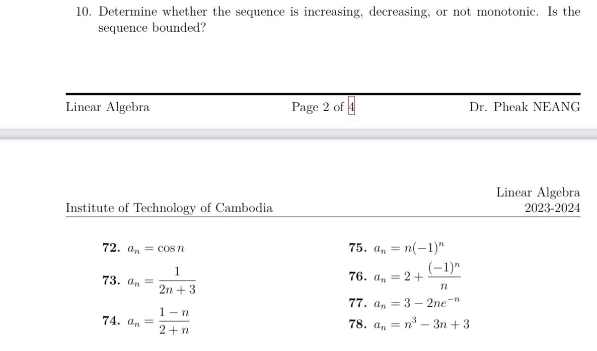 10. Determine whether the sequence is | StudyX