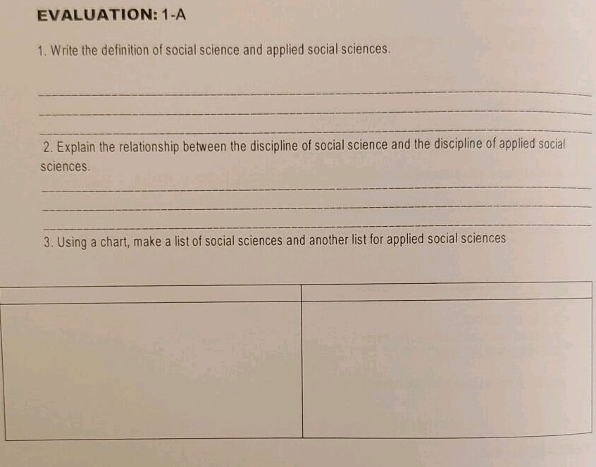 1. Write the definition of social science | StudyX