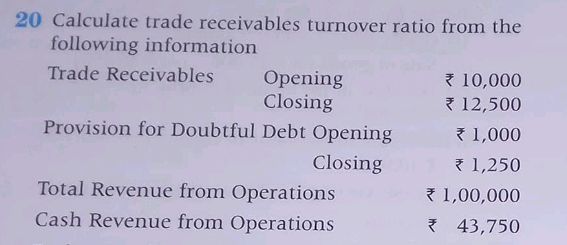 Calculate trade receivables turnover ratio | StudyX