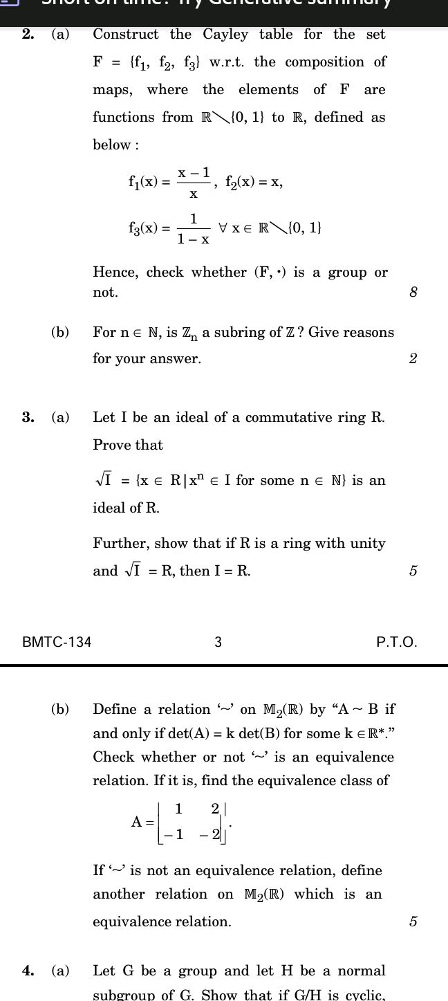 2. (a) Construct the Cayley table for the | StudyX