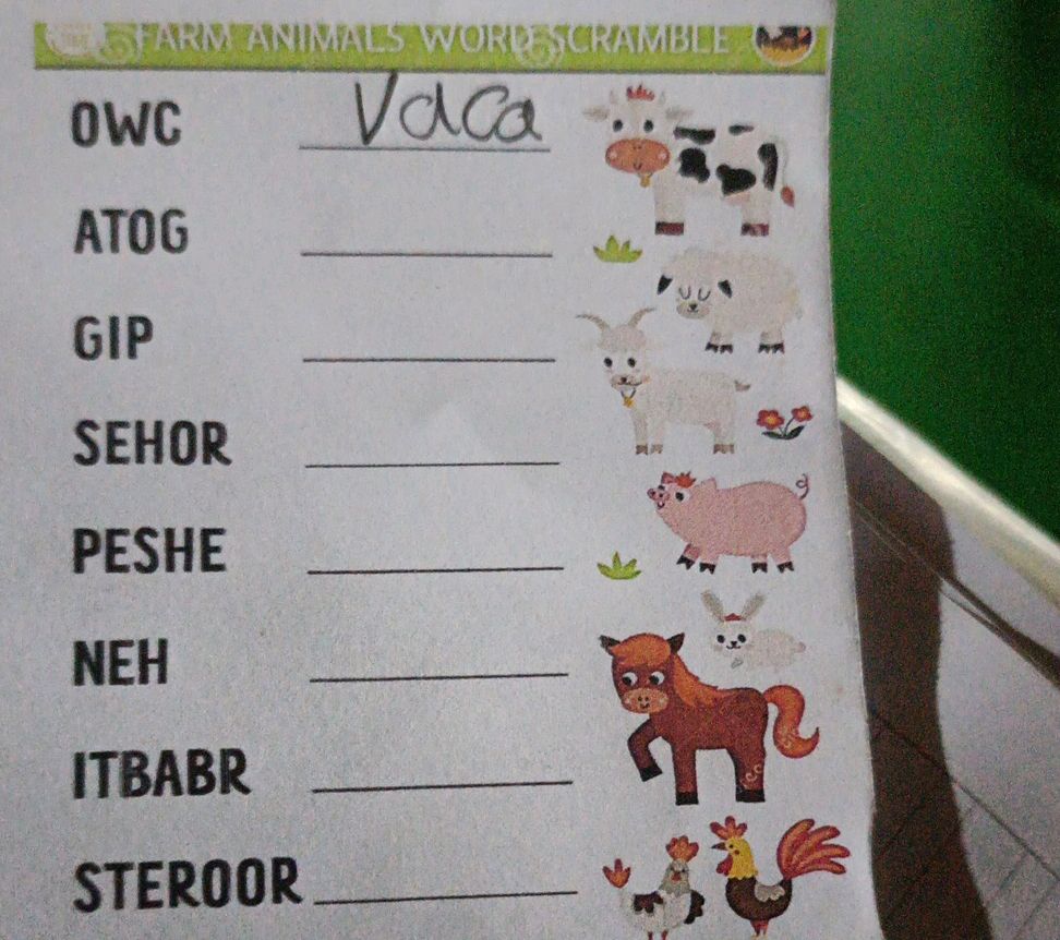 FARM ANIMALS WORD SCRAMBLE OWC ____ ATOG | StudyX