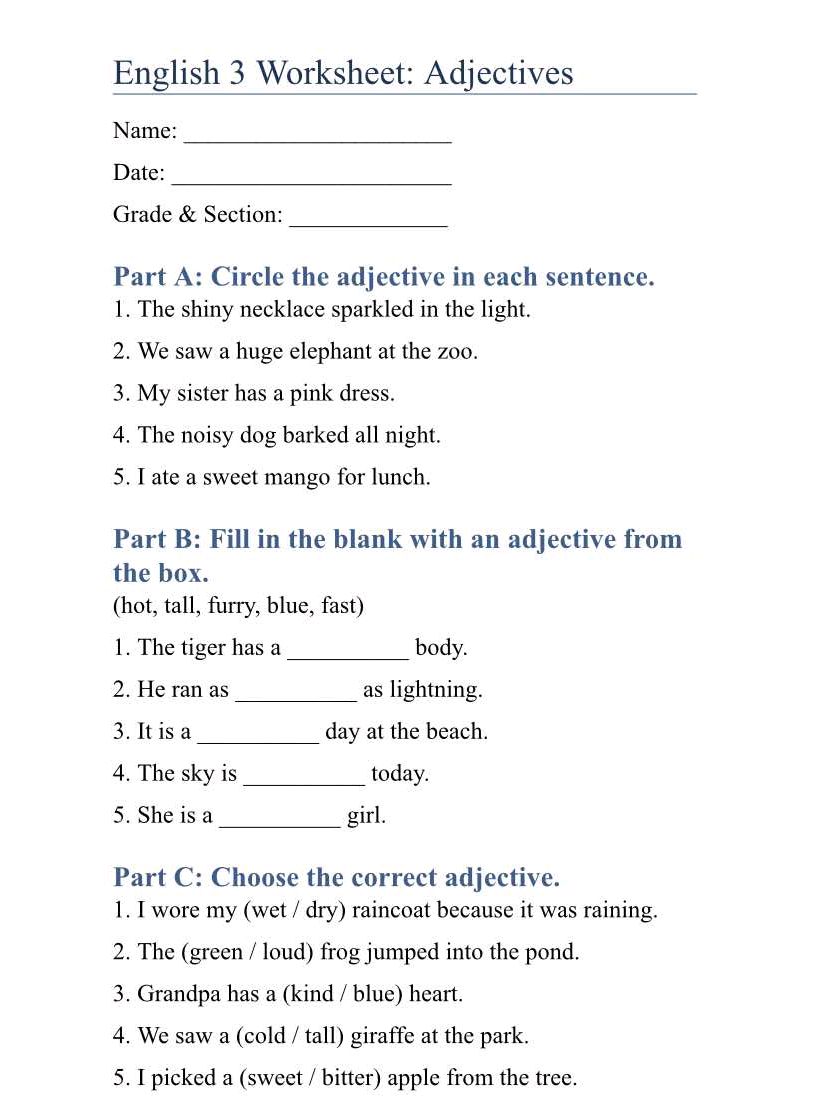 Part A: Circle the adjective in each | StudyX