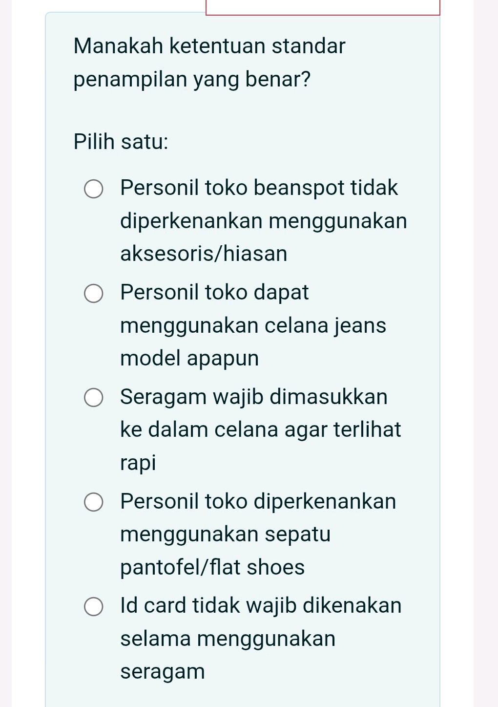 Manakah ketentuan standar penampilan yang | StudyX