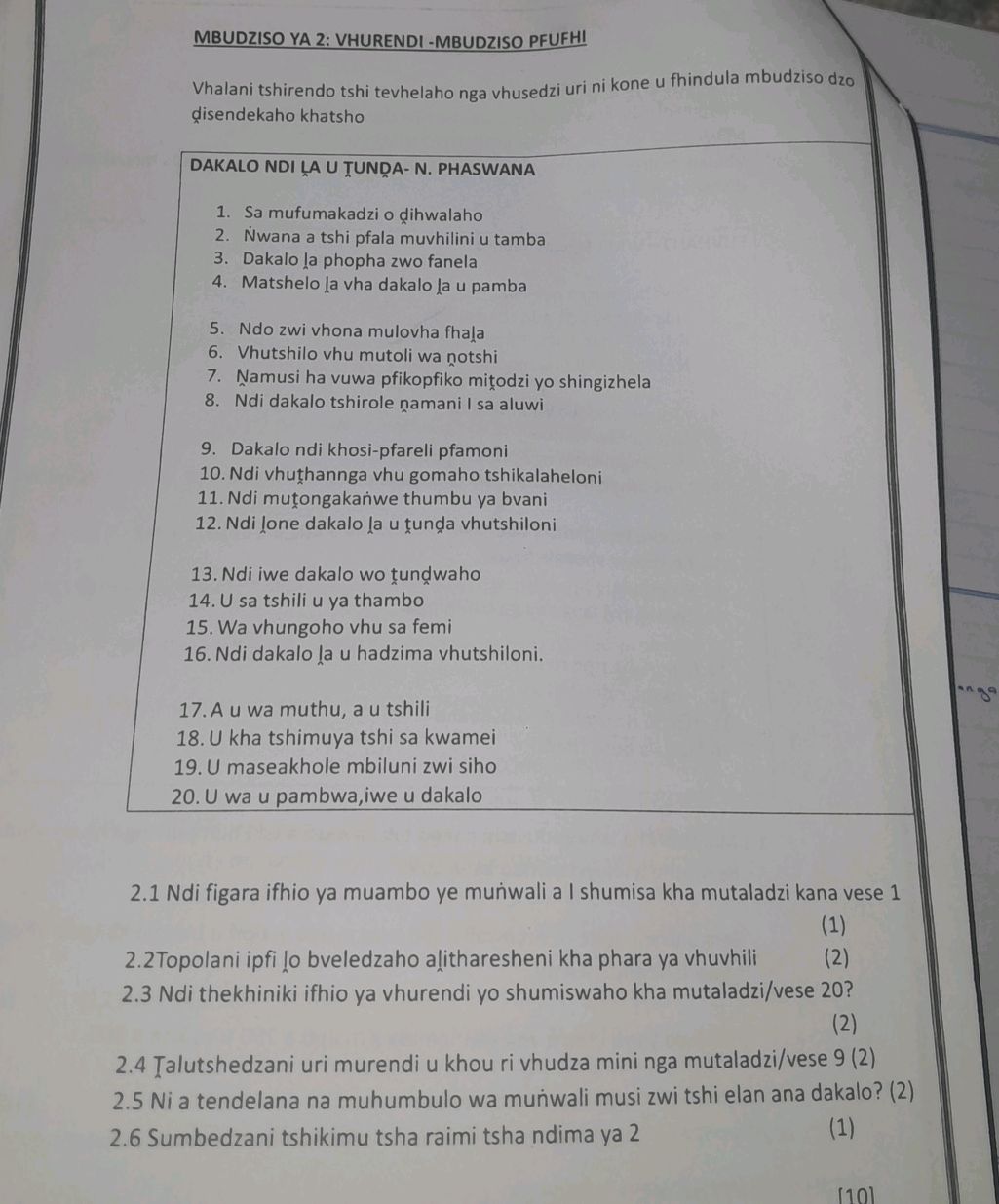 2.1 Ndi figara ifhio ya muambo ye munwali a | StudyX