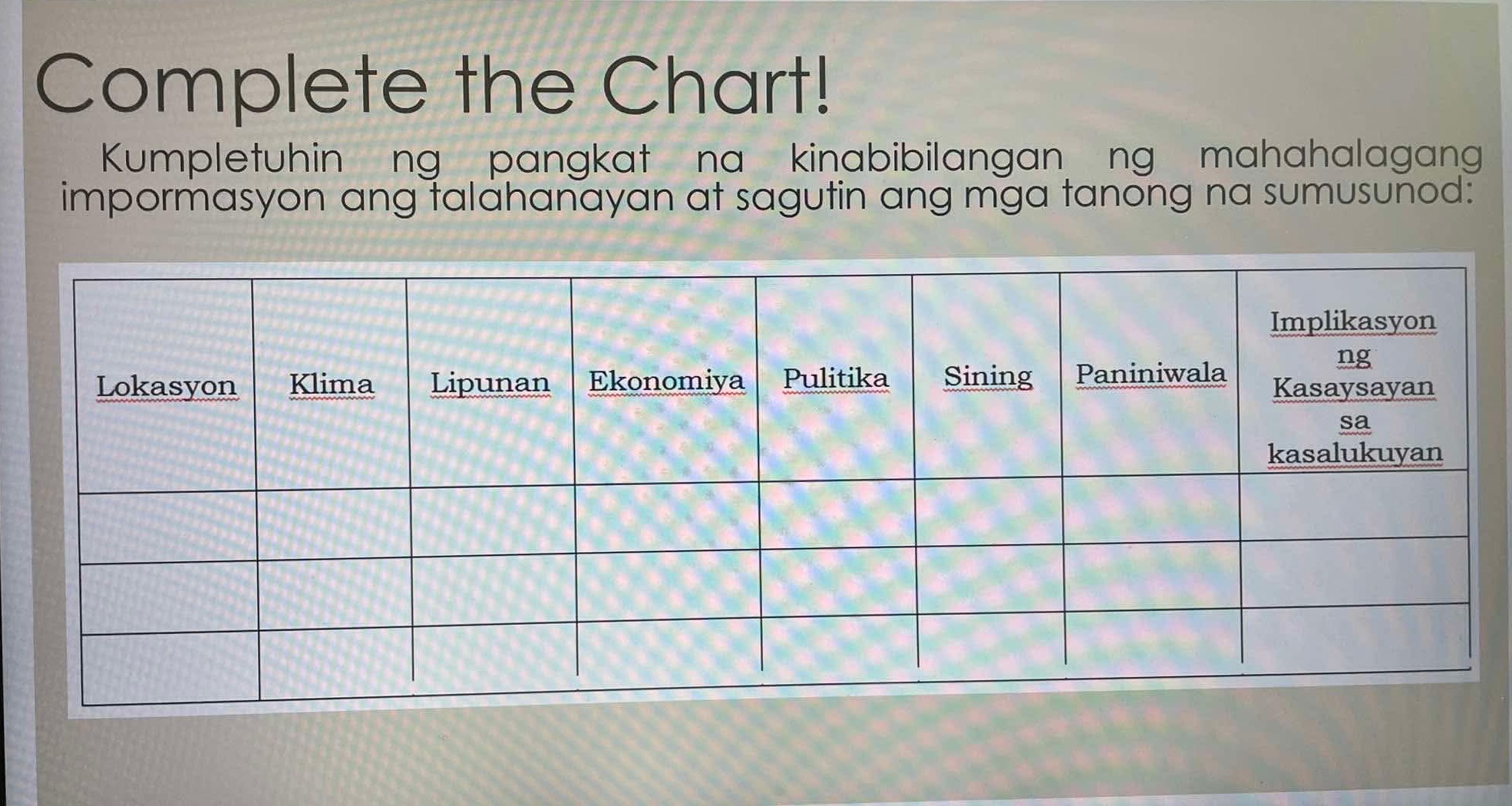 Complete the Chart! Kumpletuhin ng pangkat | StudyX