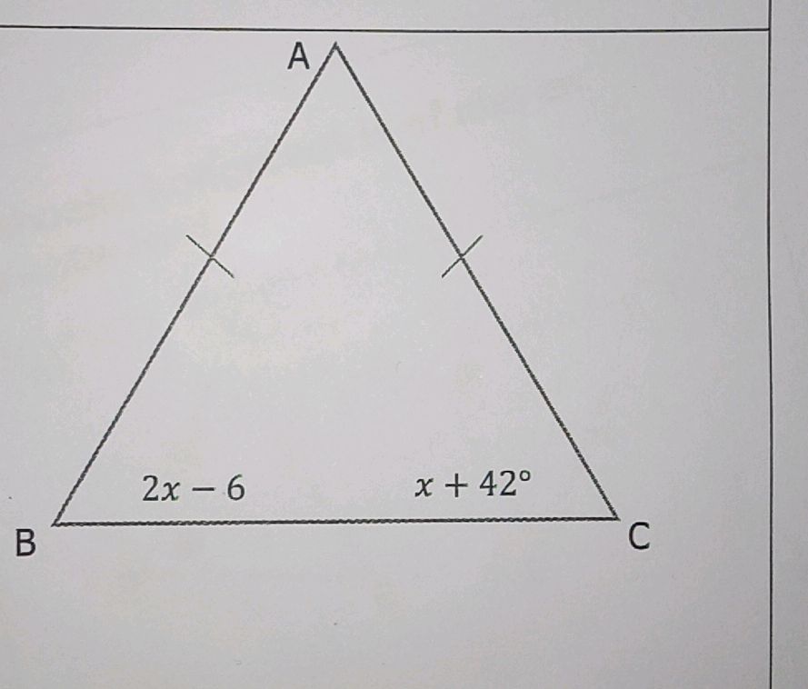 The image shows an isosceles triangle ABC, | StudyX