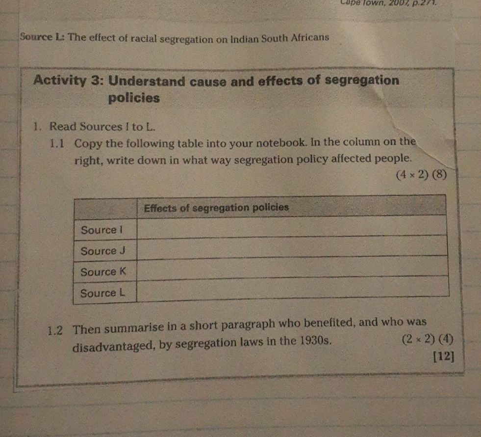 1. Read Sources I to L. 1.1 Copy the | StudyX