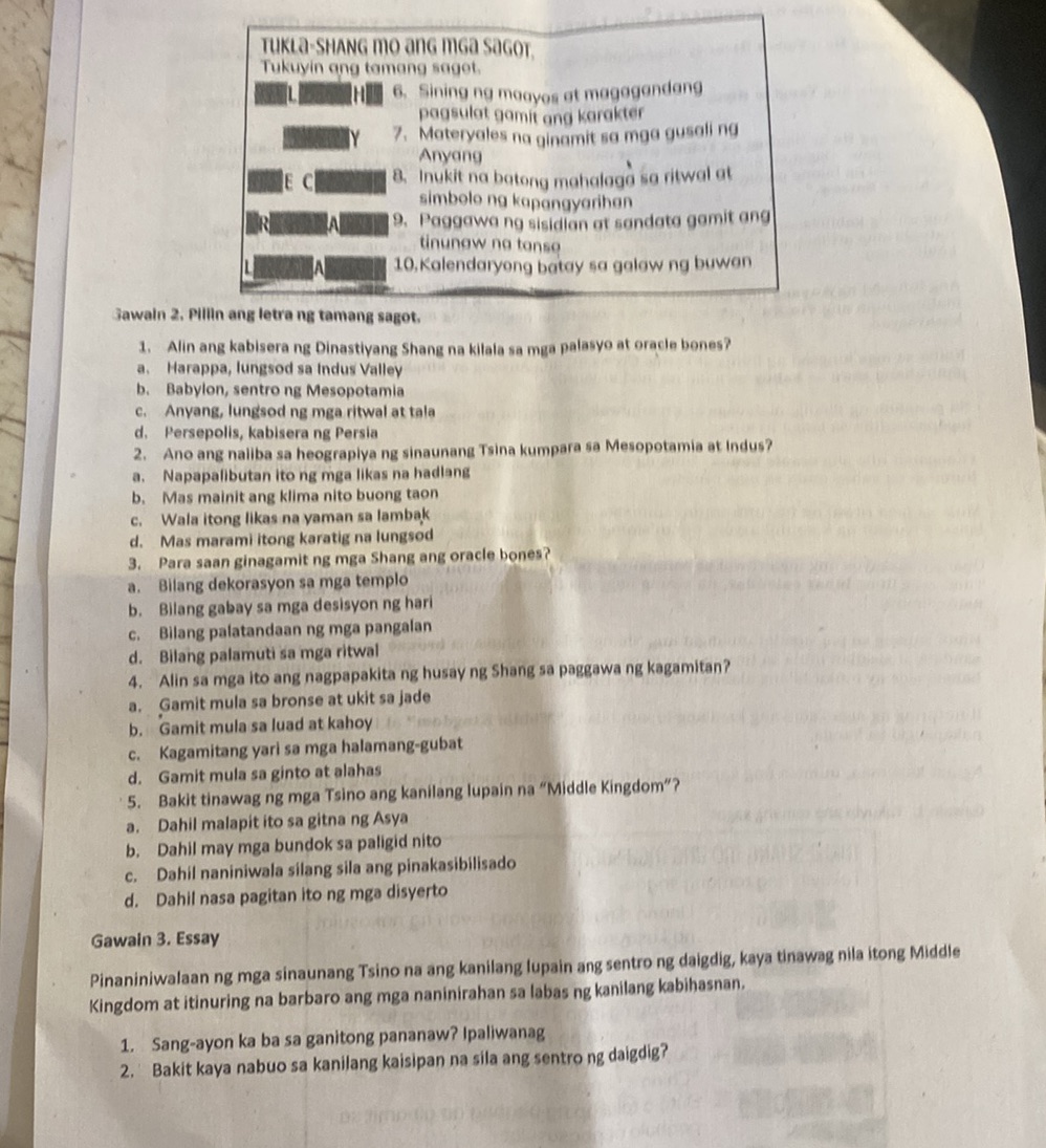 TUKLA-SHANG mo ang mga SAGOT. Tukuyin ang | StudyX