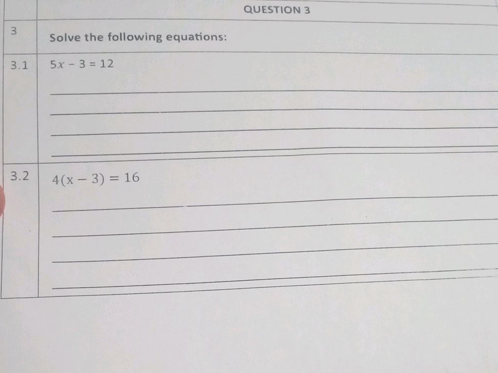 Solve the following equations: 3.1 $5x - 3 | StudyX
