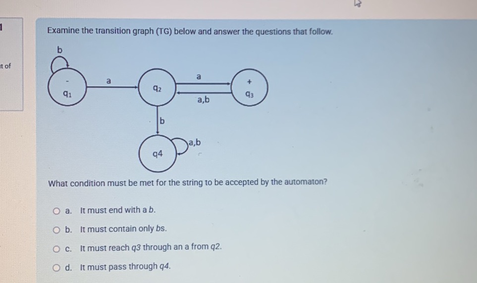 Examine the transition graph (TG) below and | StudyX