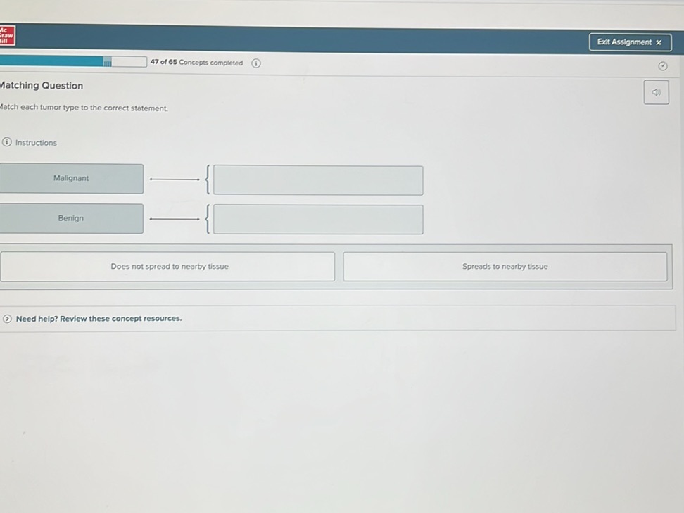 Match each tumor type to the correct | StudyX